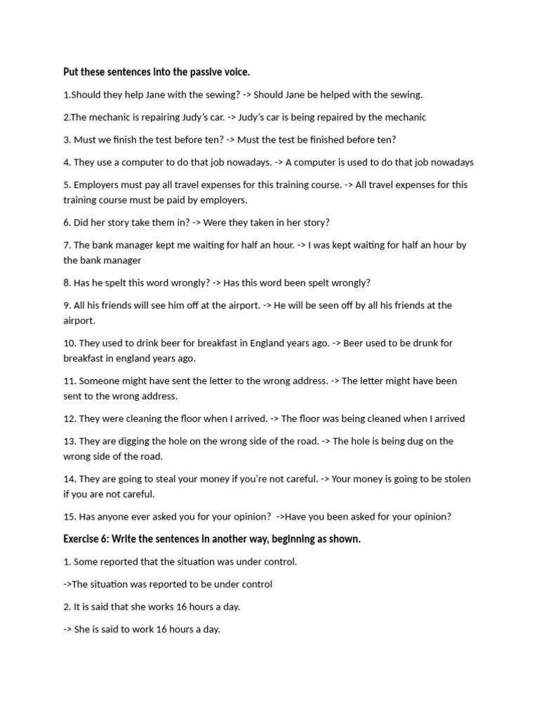 Passive Voice Transformation Exercises | PDF