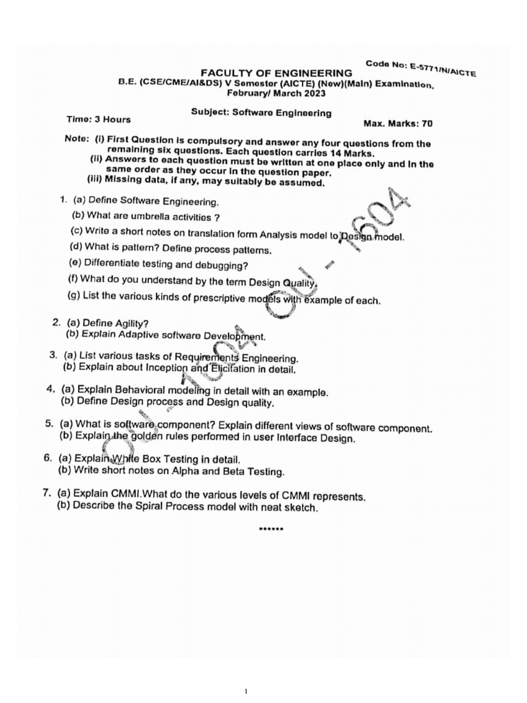 Software Engineering PYQs | PDF