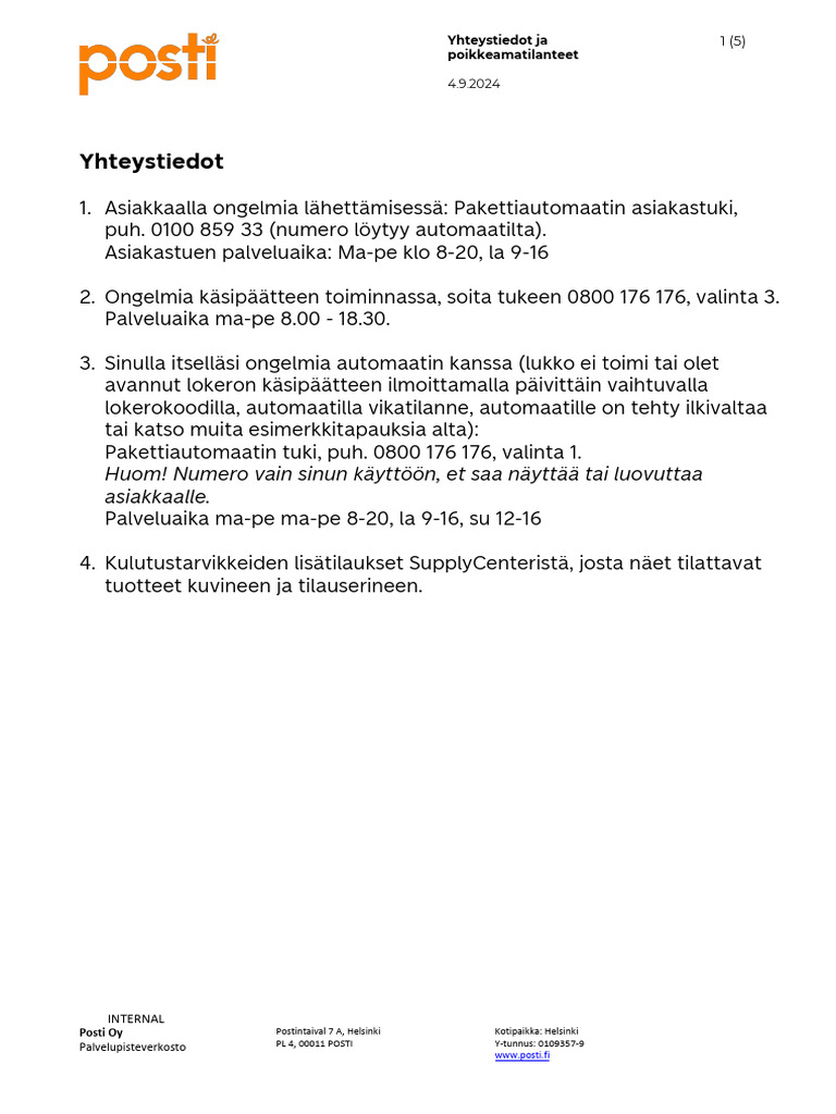 G Postin Automaatti Yhteystiedot Poikkeamatilanteet 2024092403561311 | PDF