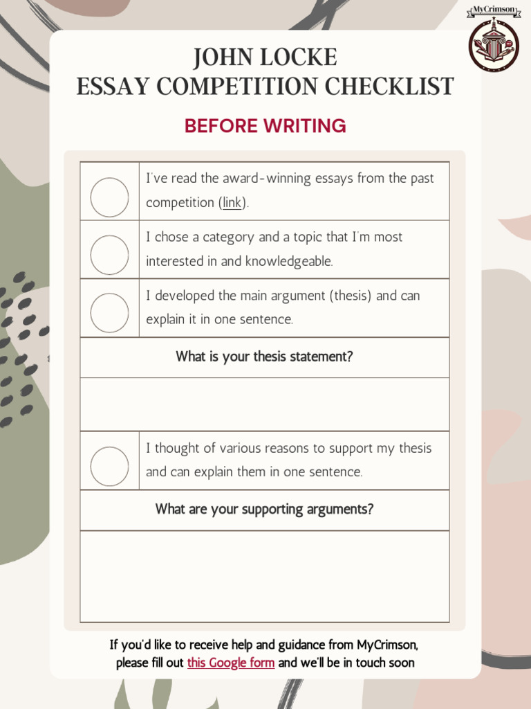 John Lock Essay Competition Checklist | PDF | Essays | Human Communication