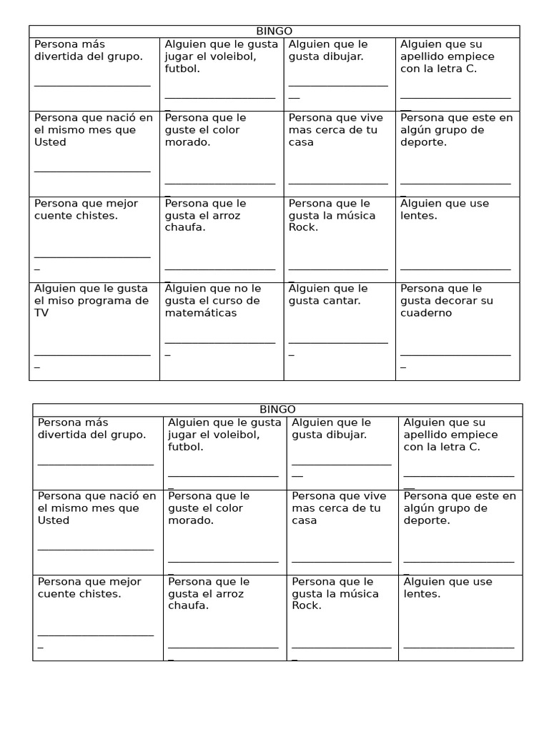 Bingo de Características Personales | PDF