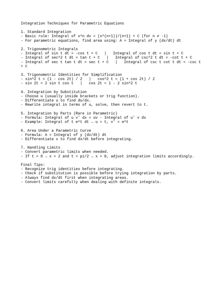 Integration Techniques Parametric | PDF