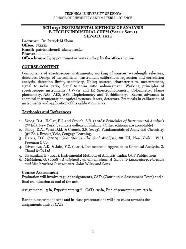 Scii 2151 - Instrumental Methods of Analysis Outline | PDF ...