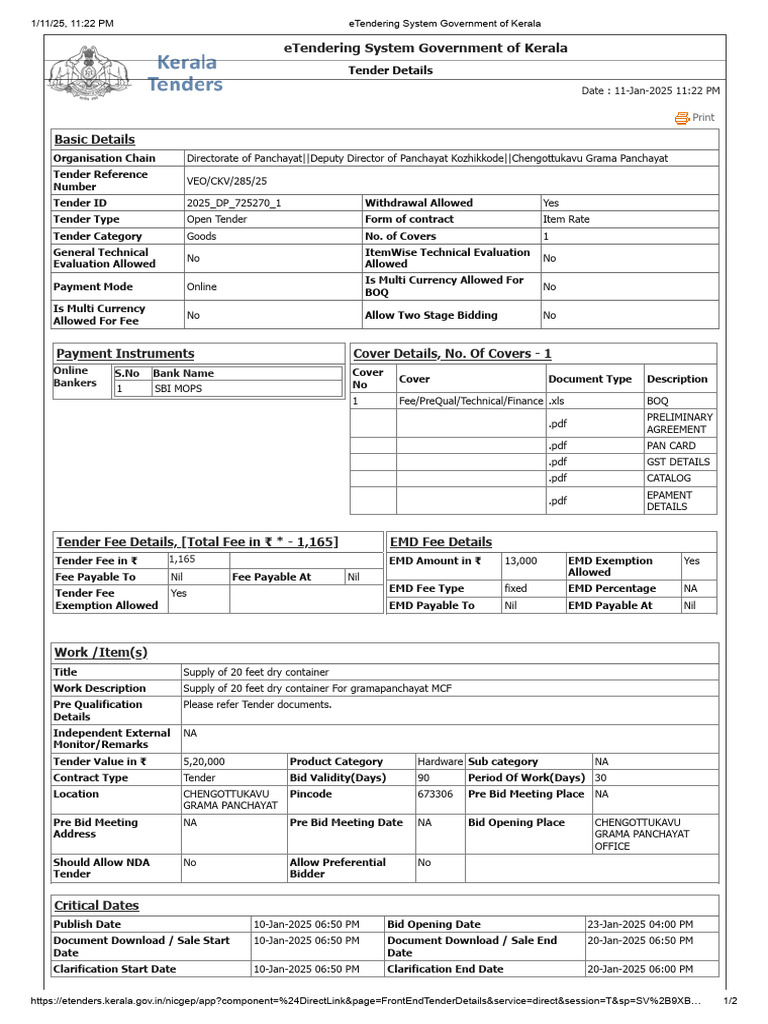 Etendering System Government of Kerala | PDF | Money | Payments
