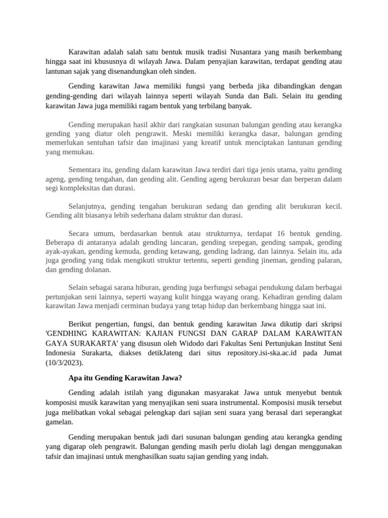 Gending Karawitan Jawa: Jenis dan Fungsi | PDF