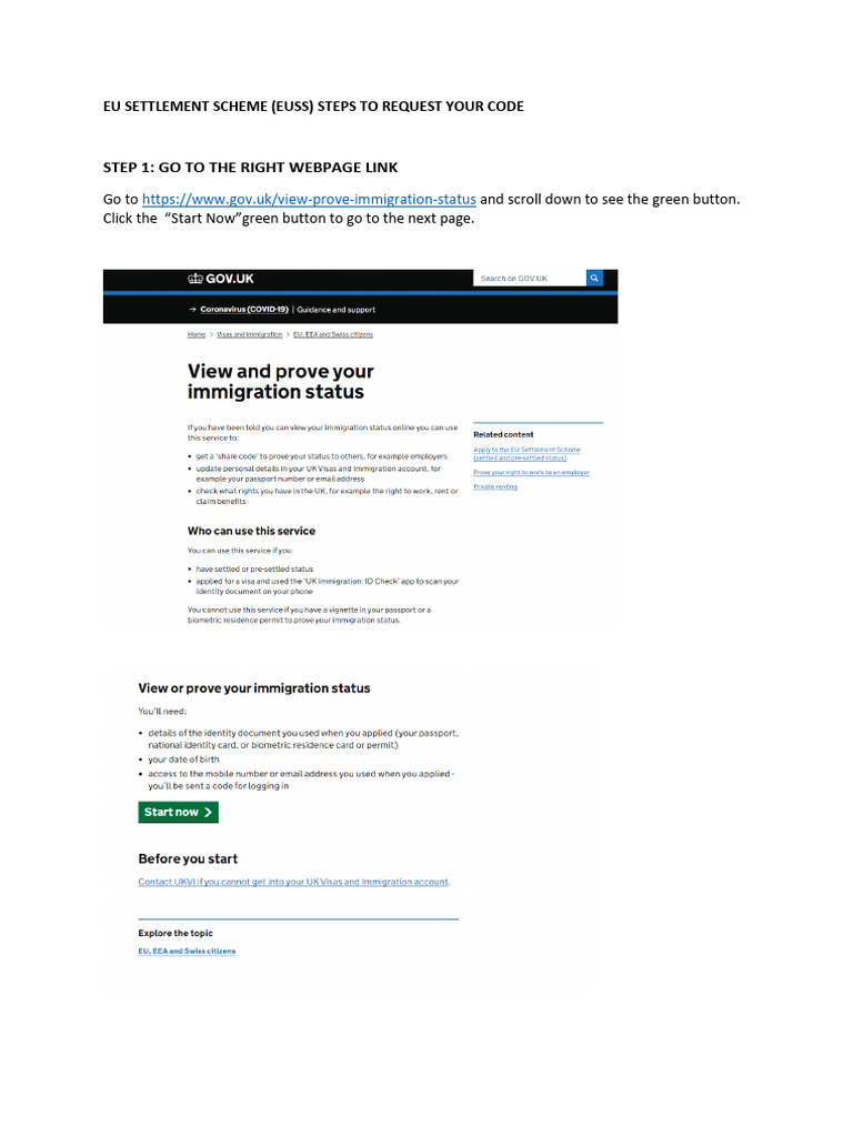 How-to guide to sharing your EUSS code | PDF