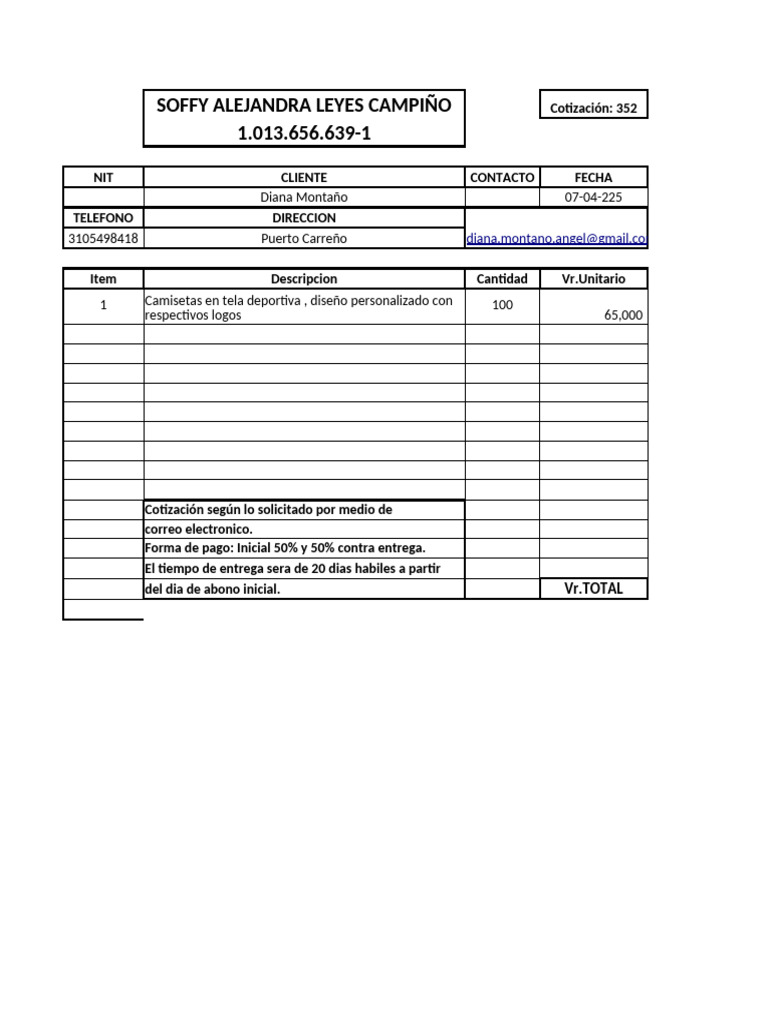 Cotiza Diana Camisetas | PDF