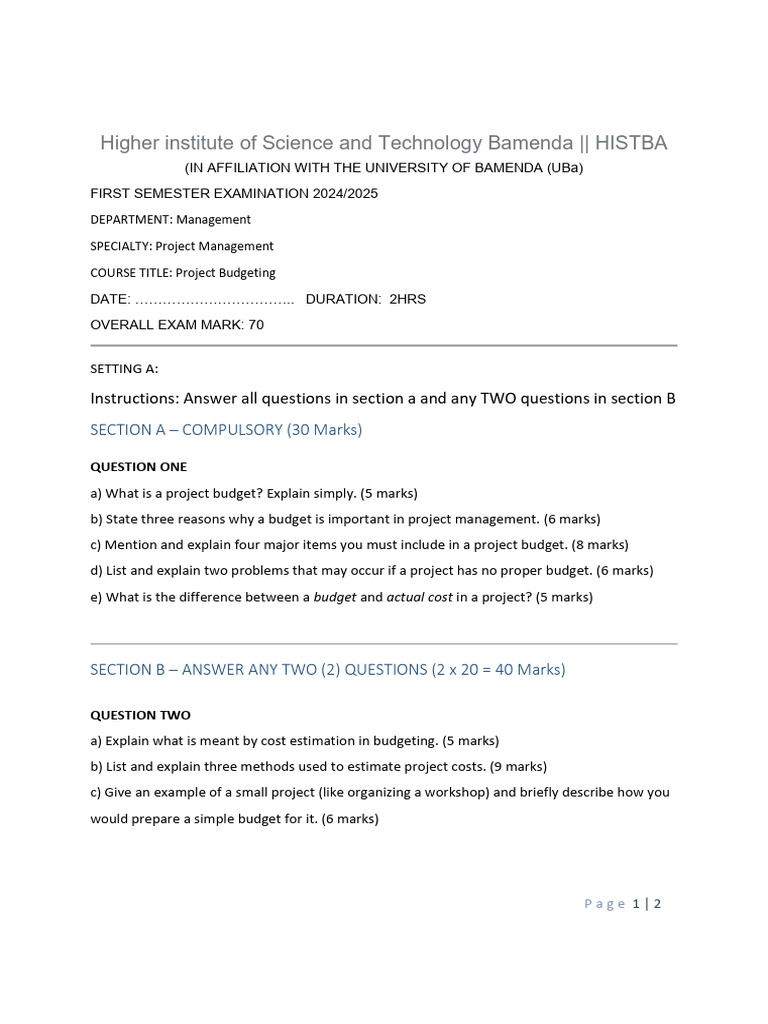 PM1 Project Budgeting | PDF