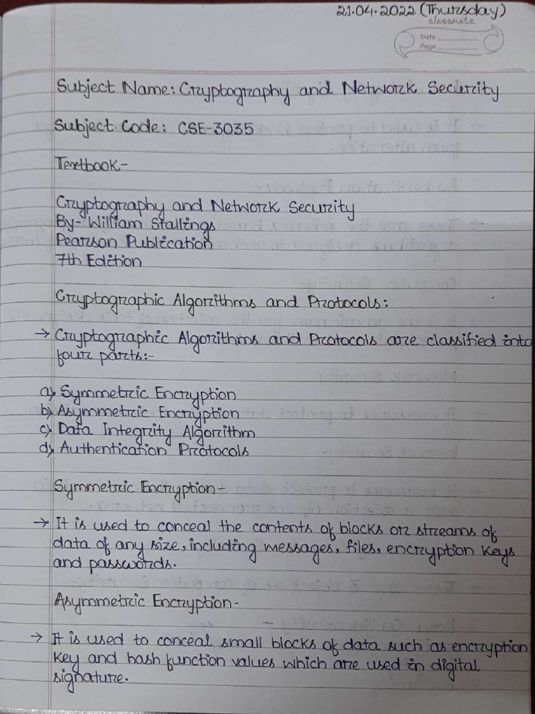 Cryptography and Network Security-Notes | PDF