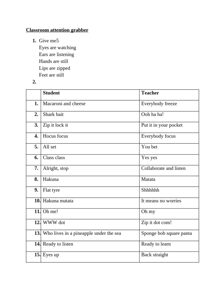 Classroom Attention Grabber-1 | PDF