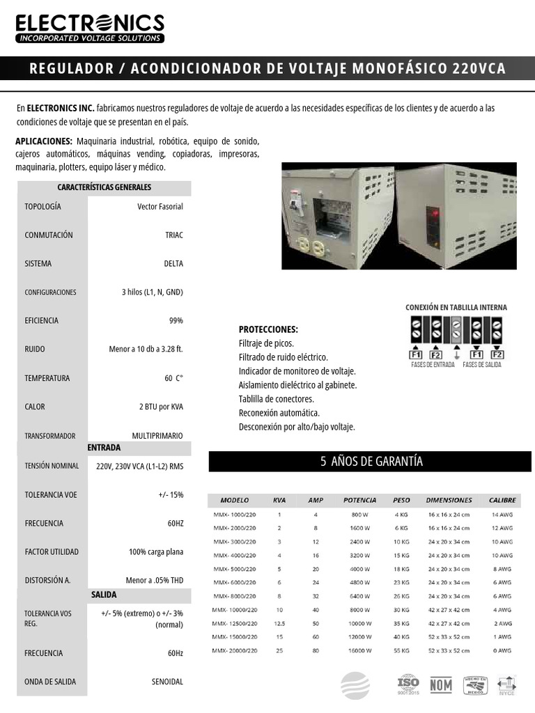 Ficha Técnica Regulador de Voltaje Monofásico 220vca | PDF | Ingeniería ...