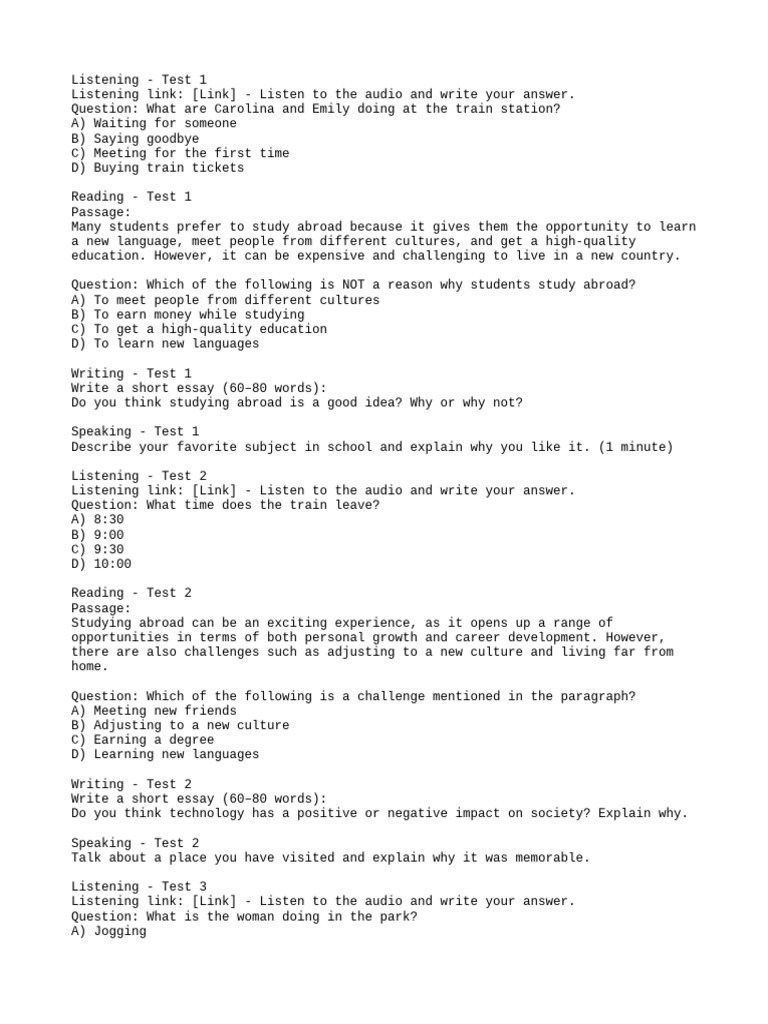 IELTS Mini Practice Set 1 | PDF | International Student