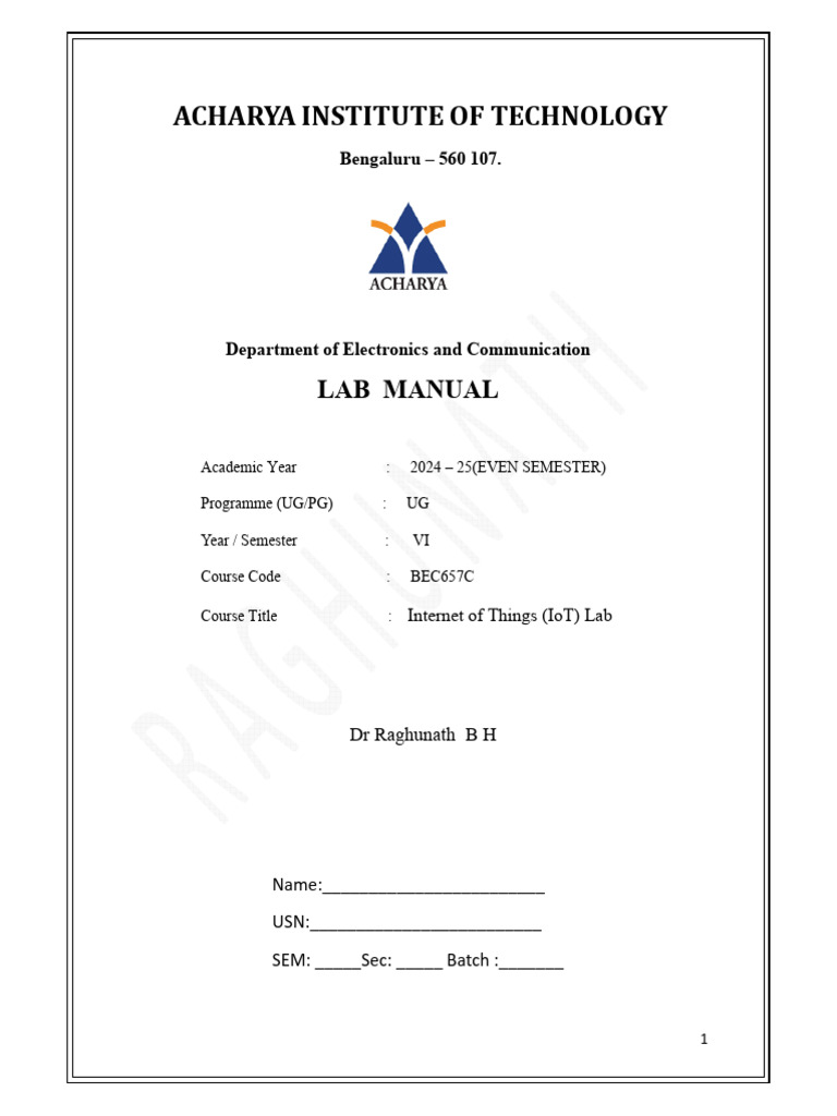 BEC657C Internet of Things Lab Manual by Raghunath VTU | PDF | Arduino | Microcontroller