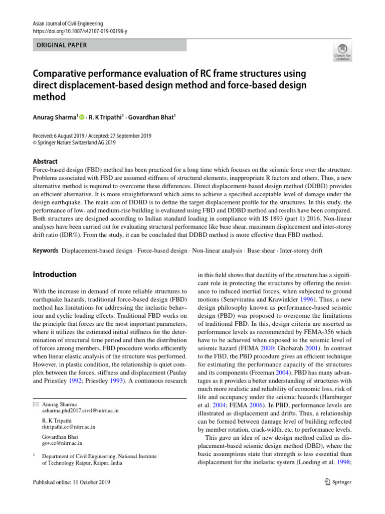 Comparative Performance Evaluation of RC Frame Structures Using Direct Displacement Based Design ...