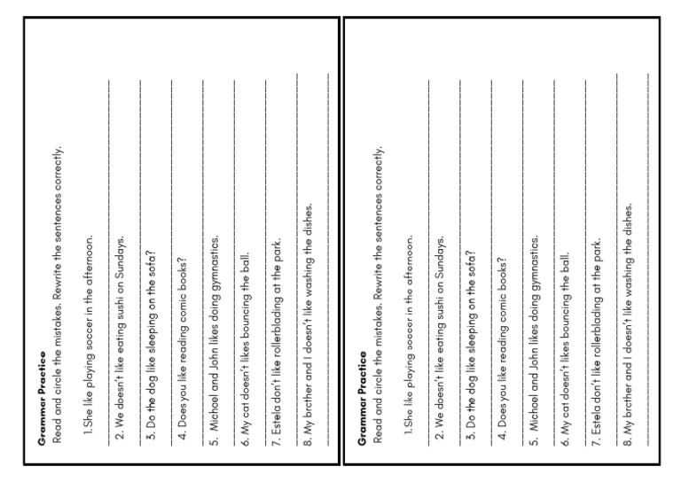 Grammar Practice Read and Circle The Mistakes. Rewrite The Sentences ...