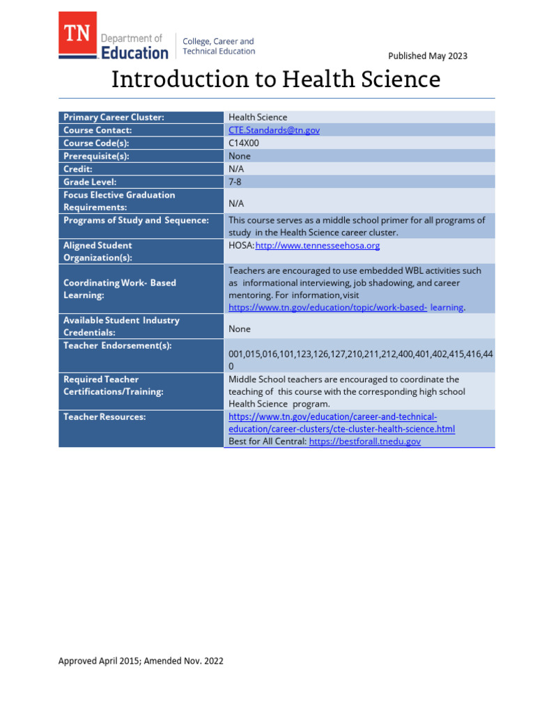 Introduction to Health Science Course | PDF | Infection | Health Care