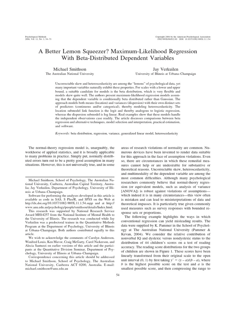 A Better Lemon Squeezer? Maximum-Likelihood Regression With Beta-Distributed Dependent Variables ...