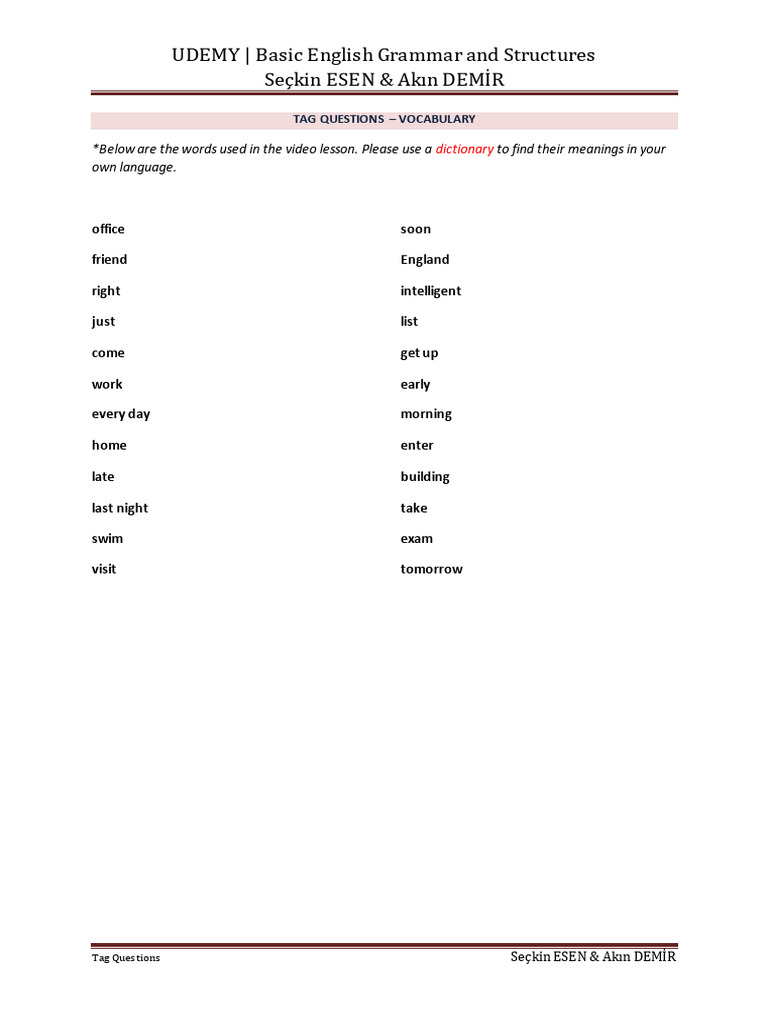 72 - 071-Tag-Questions-Vocabulary | PDF
