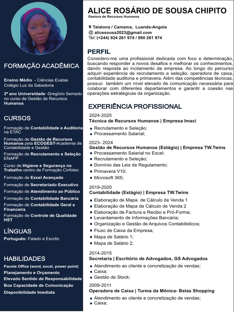 CV Alice Rosário | PDF | Gestão de recursos humanos | Contabilidade