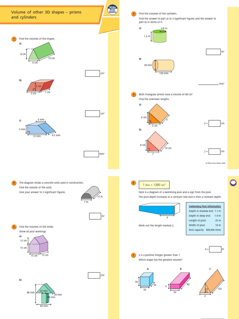Y9 Autumn Block 4 WO11 Volume of Other 3D Shapes Prisms and Cylinders ...