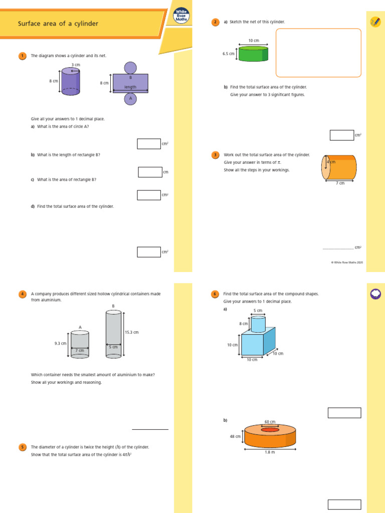 Total Surface Area of a Cylinder | PDF | Area | Elementary Geometry
