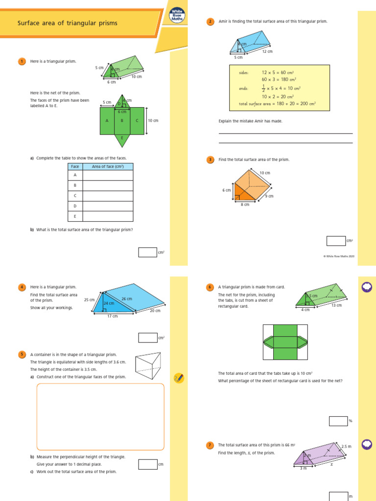 Y9 Autumn Block 4 WO8 Surface Area of Triangular Prisms 2020 | PDF ...