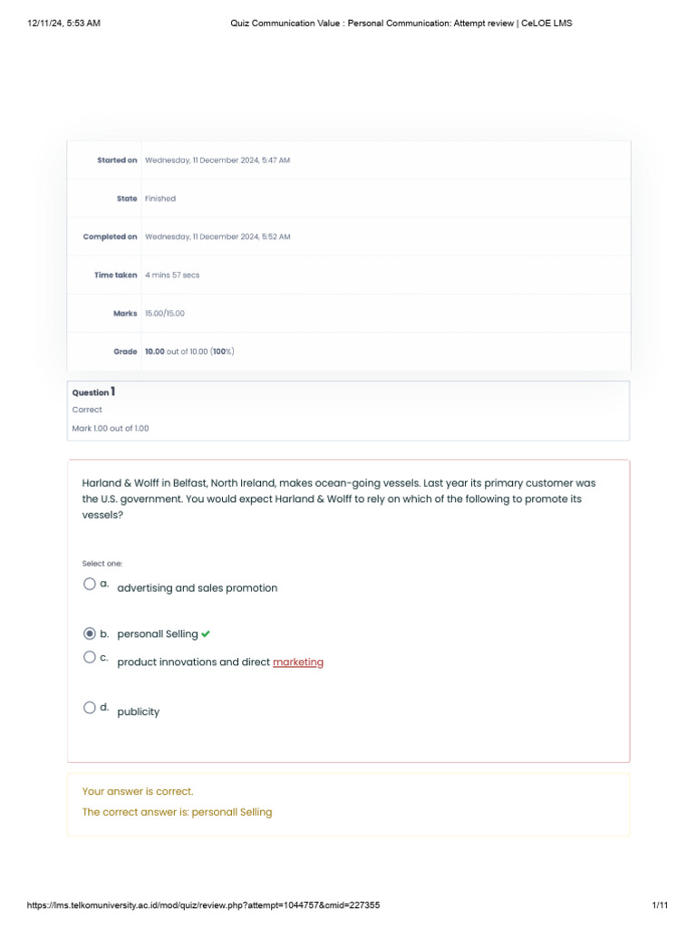 Quiz Communication Value - Personal Communication - Attempt Review ...