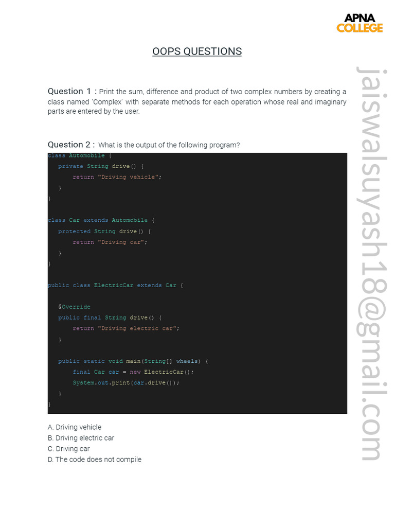 OOPS Questions | PDF