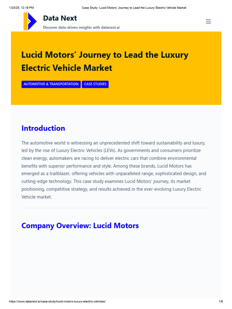 Case Study - Lucid Motors' Journey To Lead The Luxury Electric Vehicle Market | PDF | Electric ...