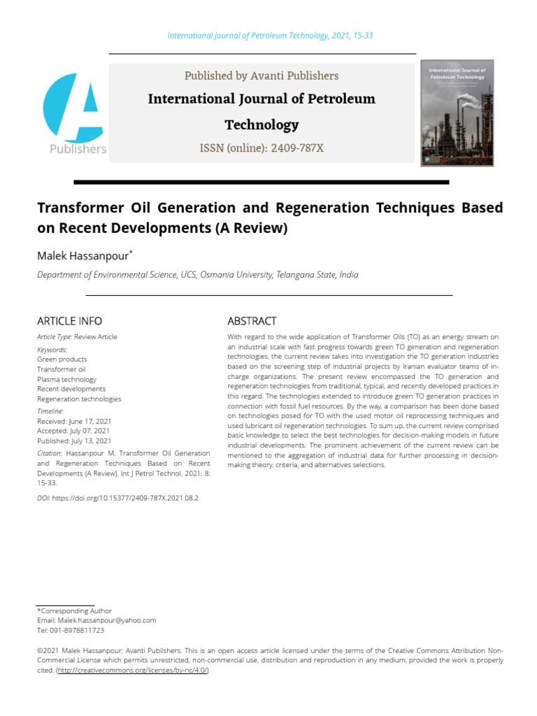 Transformer Oil Generation and Regeneration | PDF | Insulator ...