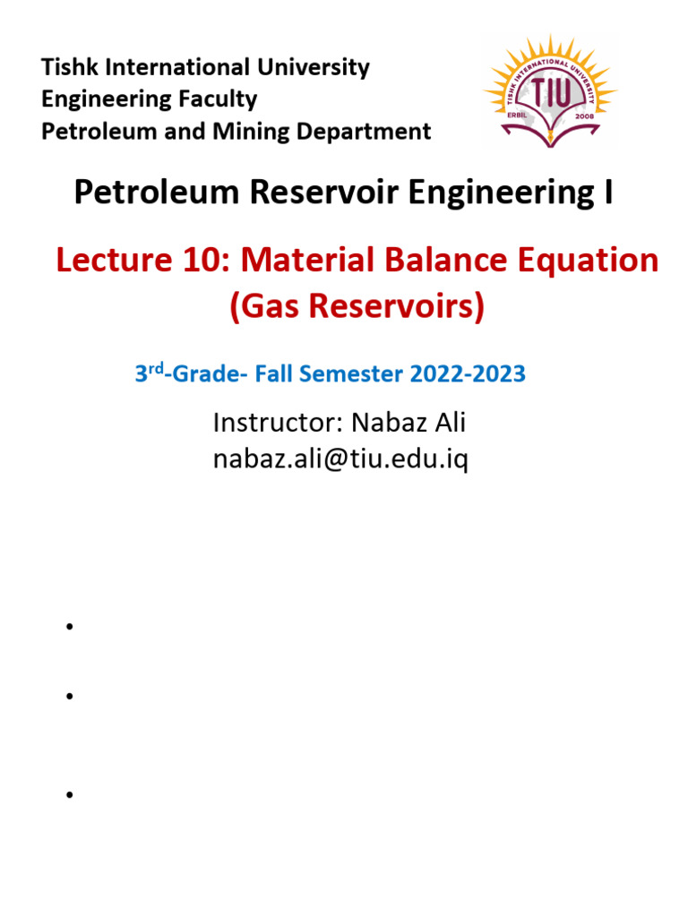 PTR-322-Lecture-10-Gas-Reservoirs-Material-Balance-Method_2 | PDF | Gases | Petroleum Reservoir