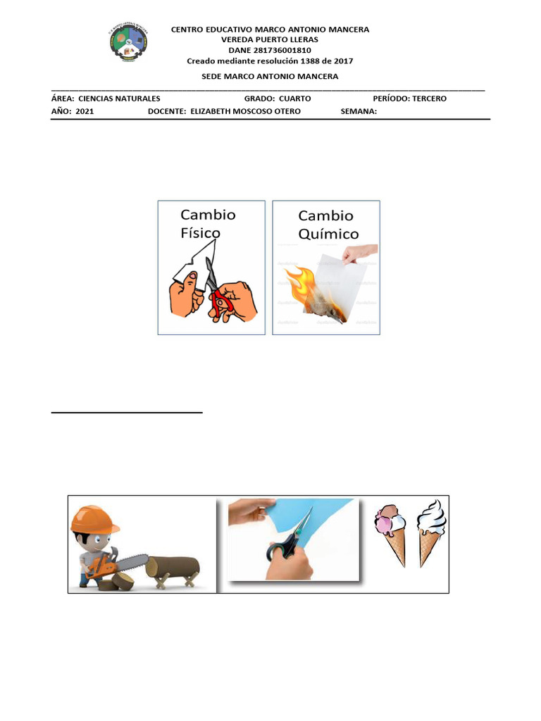 NATURALES 4° - Cambios Químicos y Físicos | PDF | Importar | Química