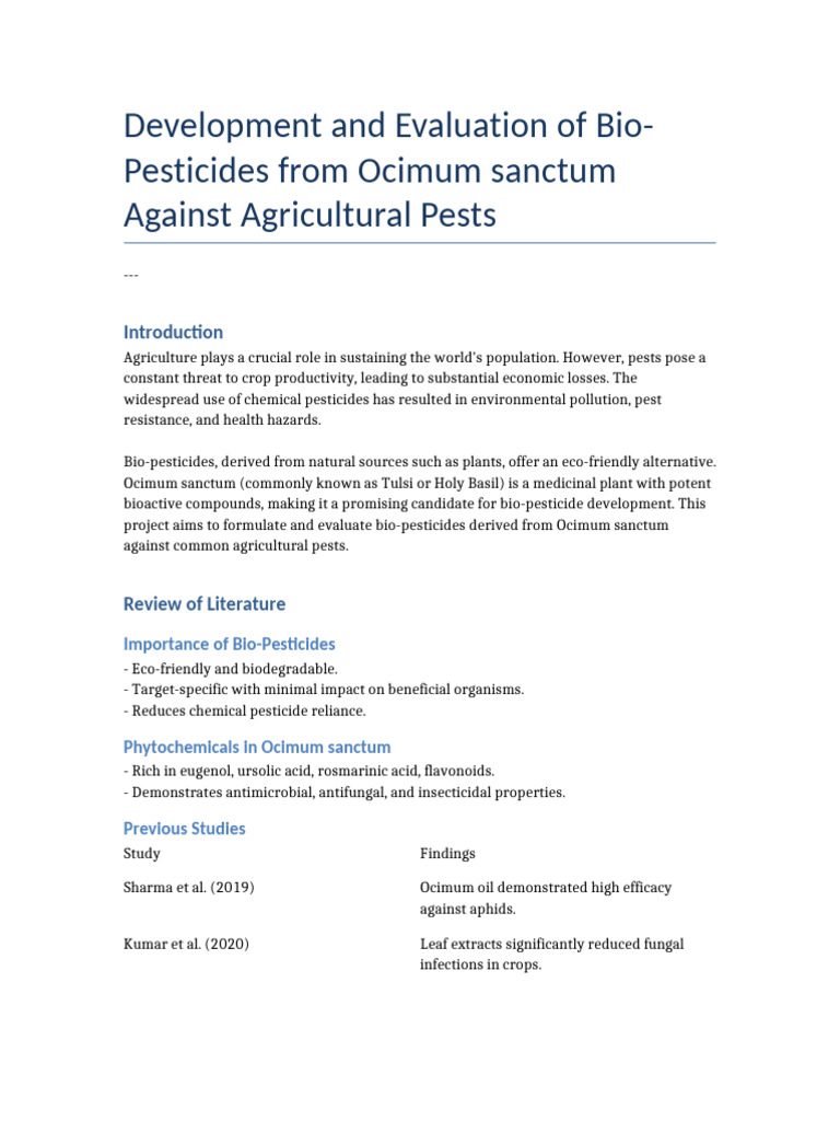 Bio-Pesticides from Ocimum sanctum | PDF | Pesticide | Pest (Organism)