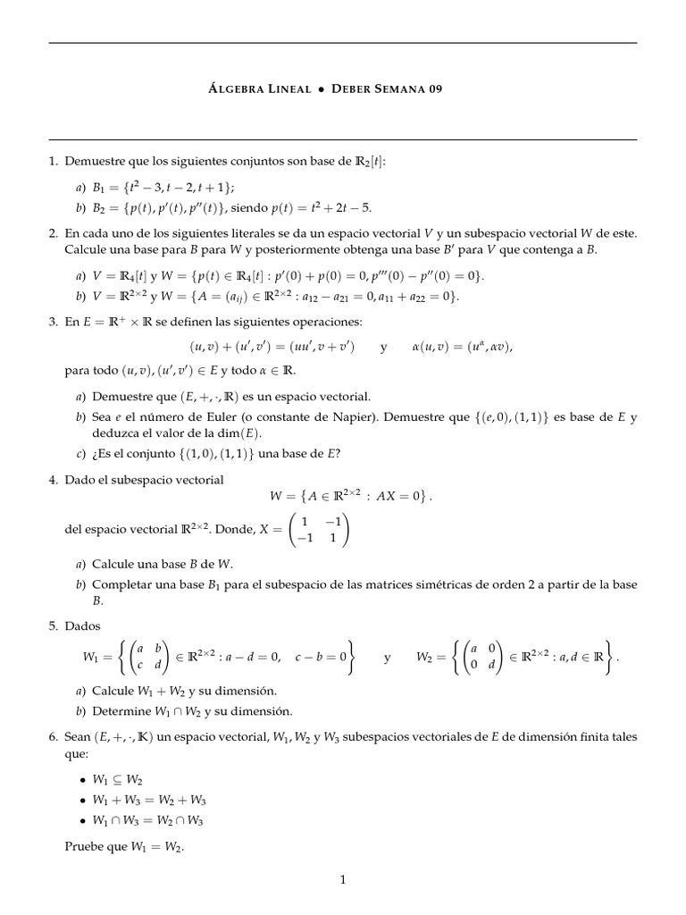 Deber Semana 9 | PDF | Álgebra lineal | Funciones y mapeos