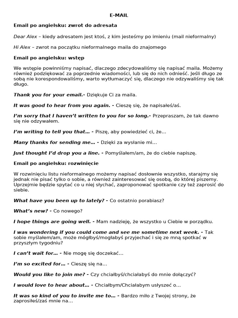 Email Po Angielsku Zasady Pisania I Zwroty | PDF