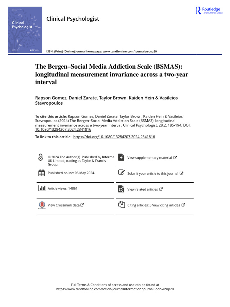 The Bergen Social Media Addiction Scale BSMAS Longitudinal Measurement ...