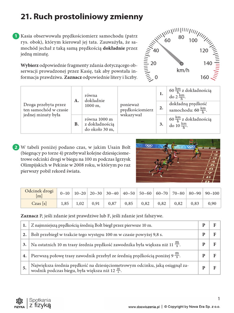 Zadania Ruch Prostoliniowy Zmienny | PDF