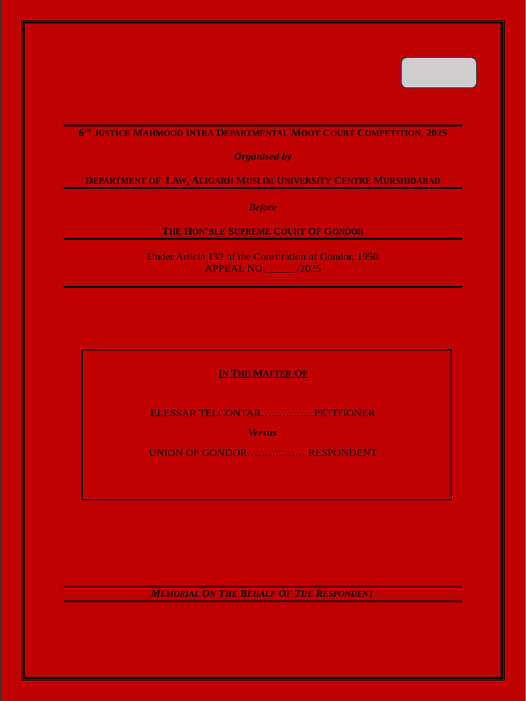 Memorial - Draft - Respondent (1) Moot 2025 (2) Saba | PDF | Supreme ...