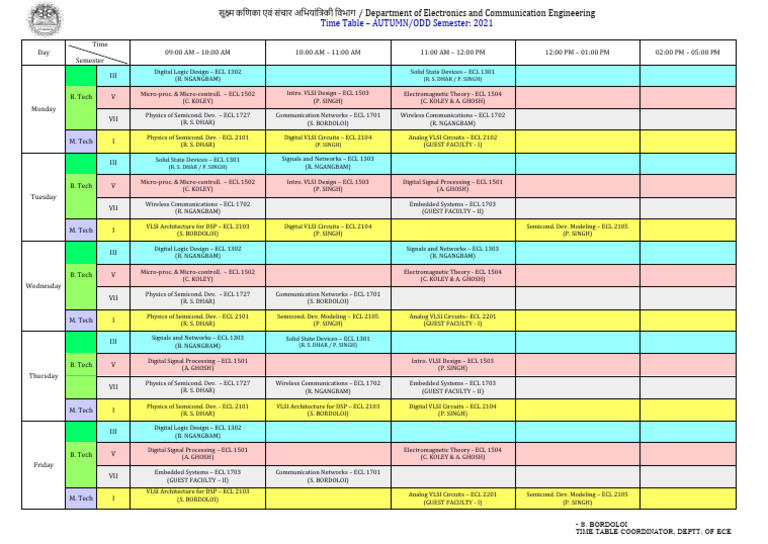 Timetable 2021 Odd Autumn Ece | PDF | Electronic Engineering | Digital ...