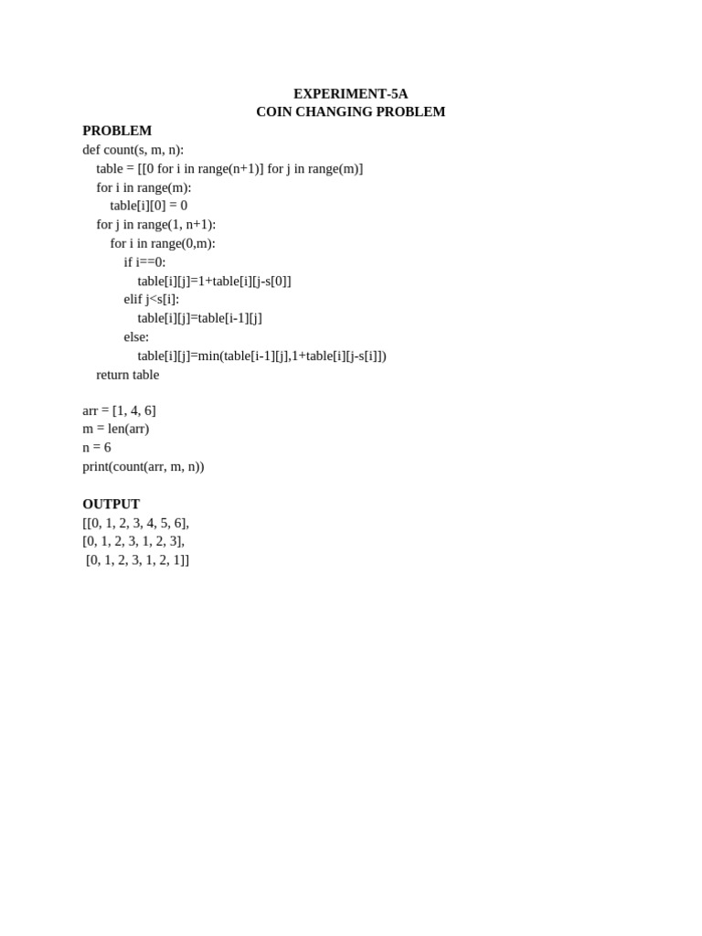 Coin Changing Problem Solution Code | PDF