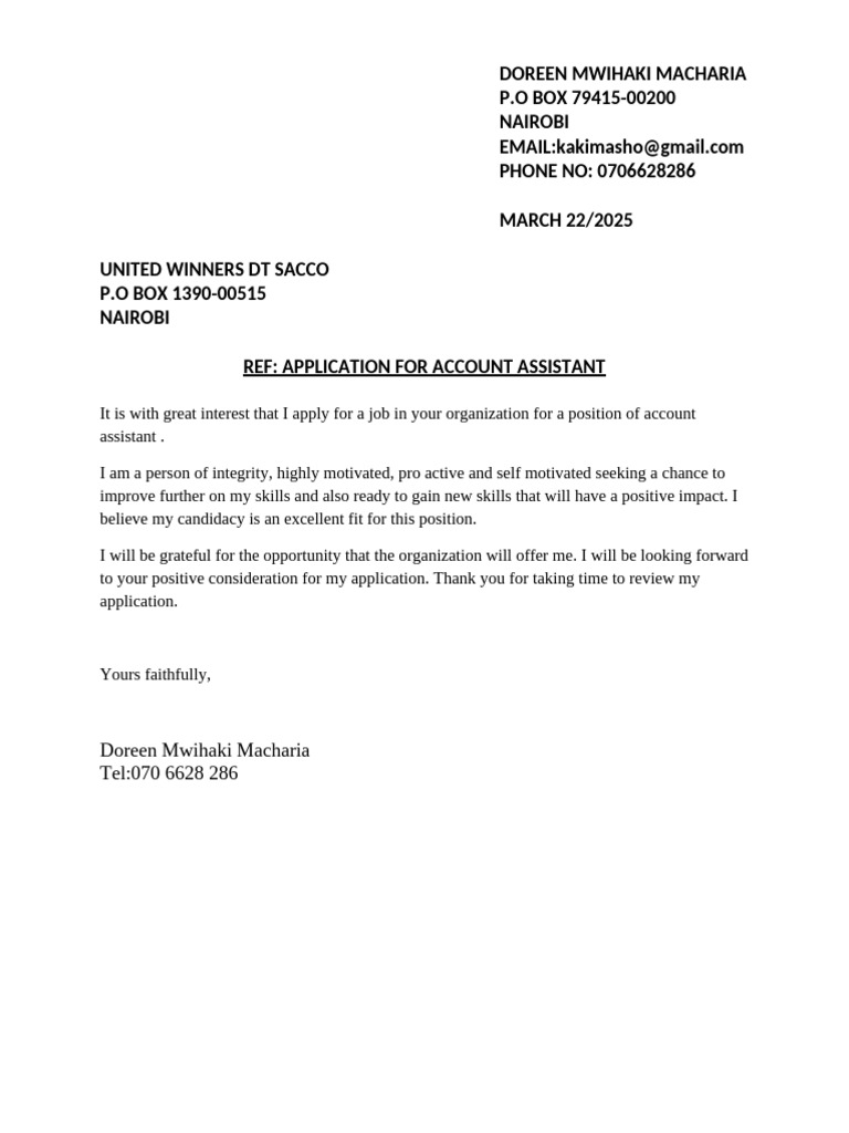 Cover Letter Doreen | PDF