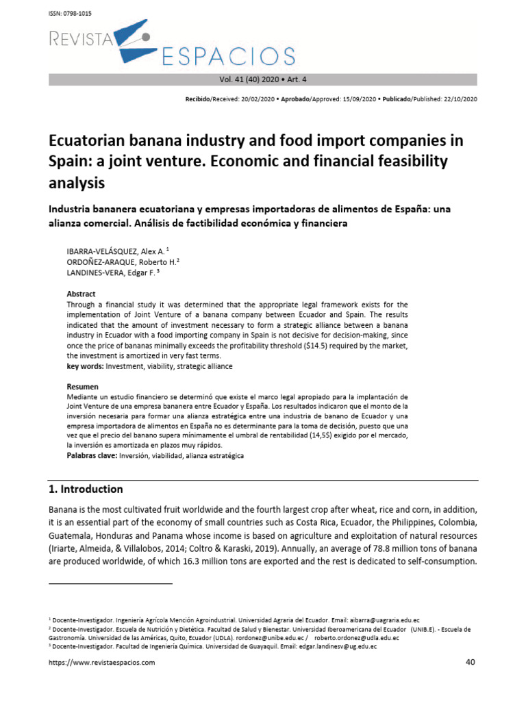 Ecuadorian Banana Industry and Food Import Companies in Spain - A Joint ...