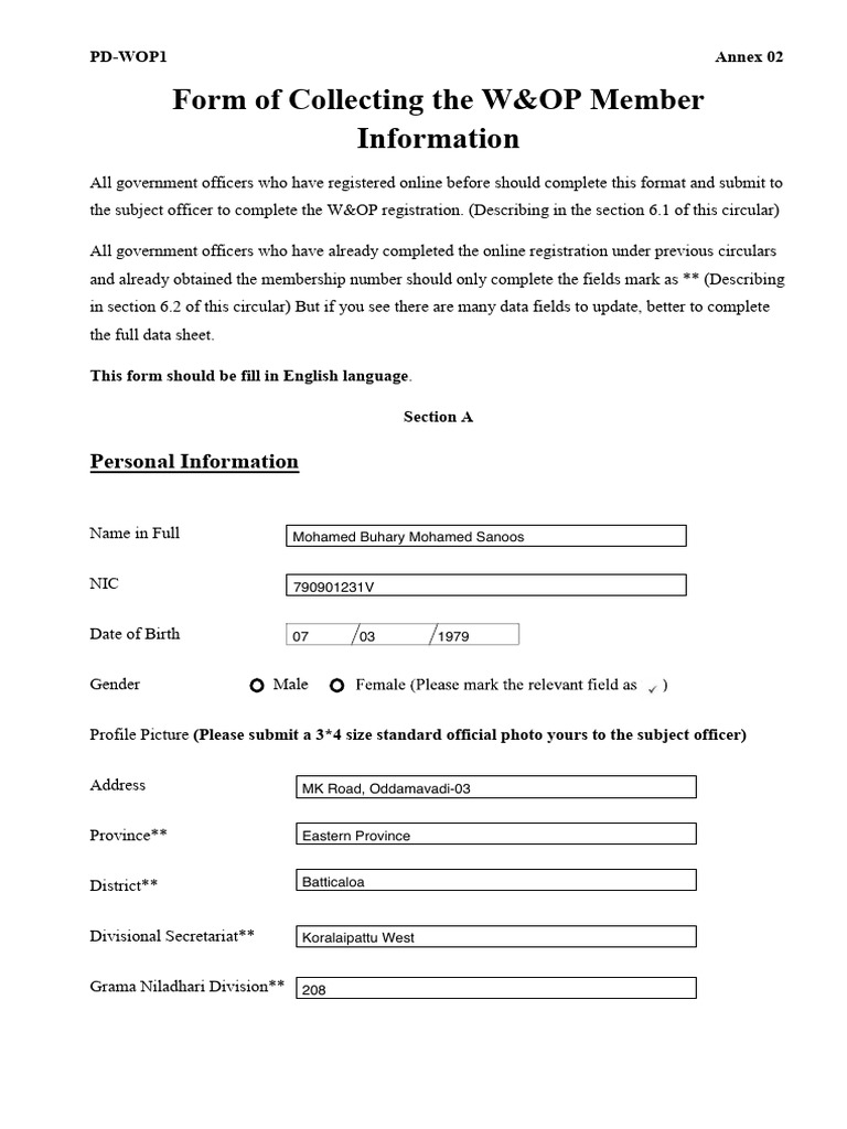 W&OP Member Information Collection Form | PDF | Kinship And Descent ...
