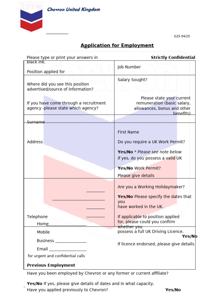 Chevron Application For 2025 | PDF | Disability | Equal Opportunity