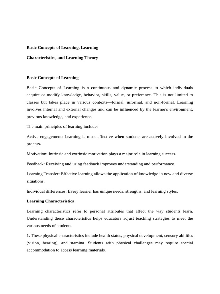 Basic Concepts of Learning | PDF | Learning | Motivation