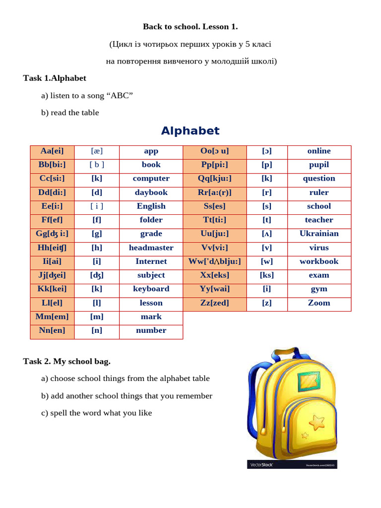 5 Grade Back To School. Lesson 1. | PDF | Linguistics