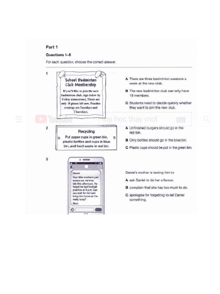 PET PART 1 PRACTICE | PDF