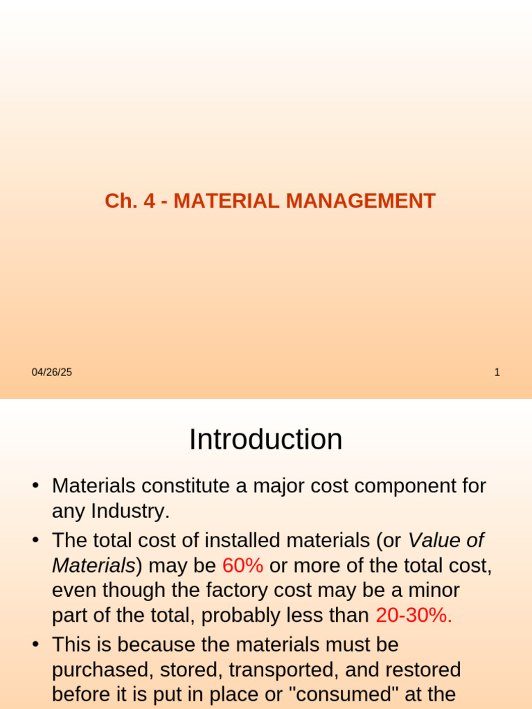 IMEE Ch4. Material Mngmt Ppt | PDF | Inventory | Supply Chain