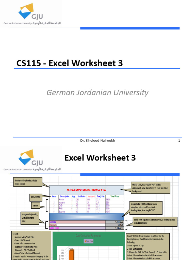 CS115 Lecture 7 - Excel Worksheet 3 | PDF