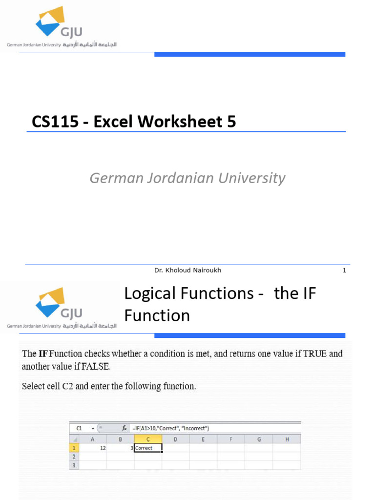 CS115 Lecture 10 - Excel Worksheet 5 | PDF